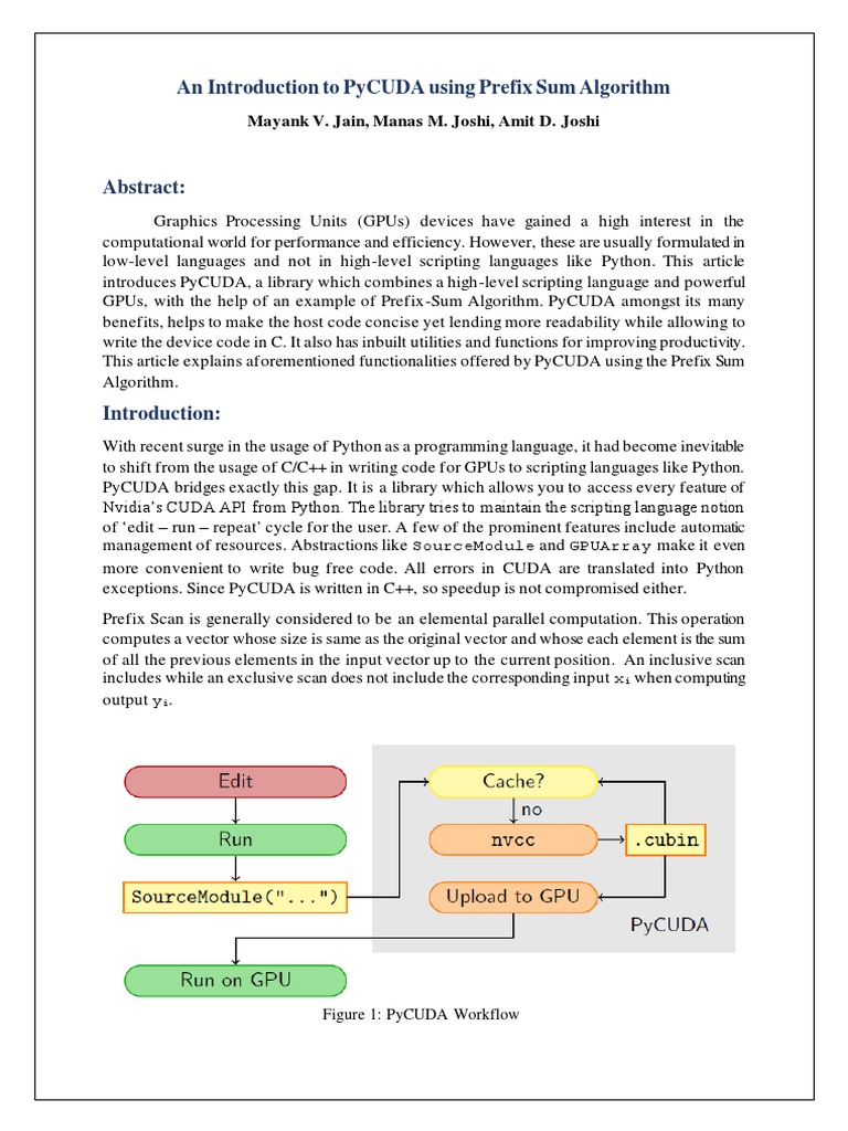 An Introduction To PyCUDA Using Prefix Sum Algorithm PDF | PDF | Graphics Processing Unit ...