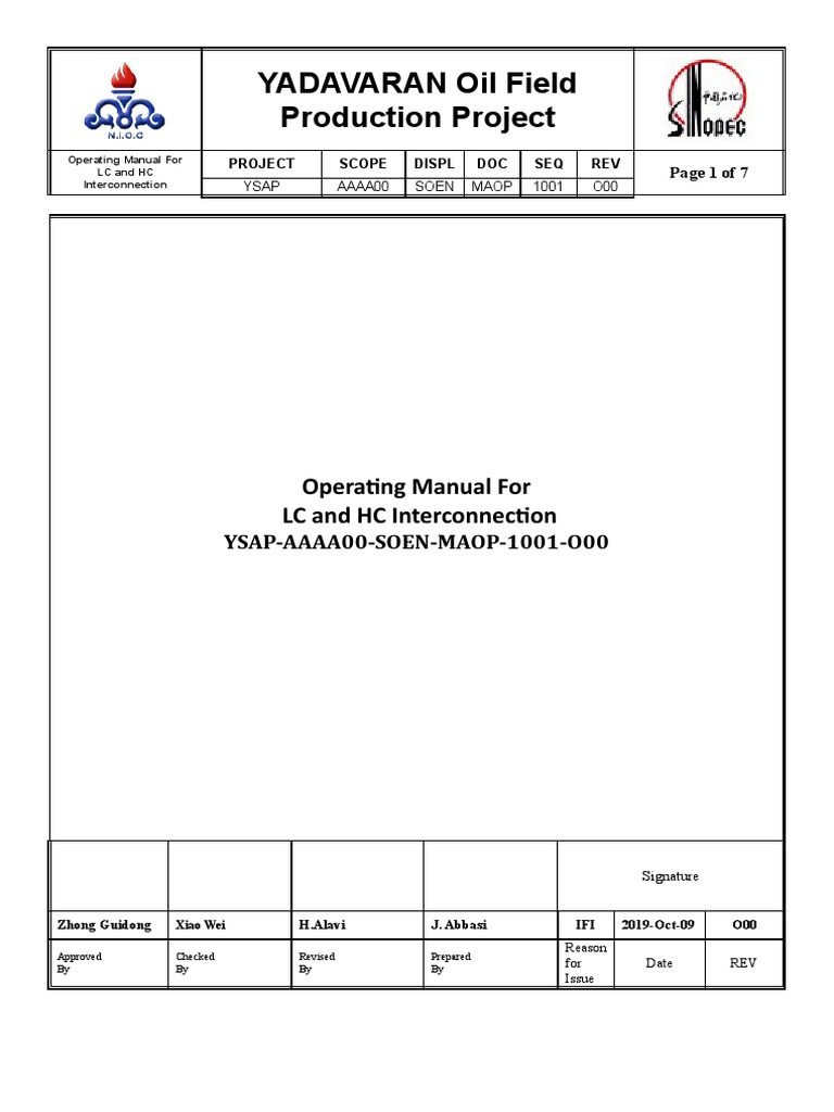 Yadavaran Oil Field Production Project: Operating Manual For LC and HC ...