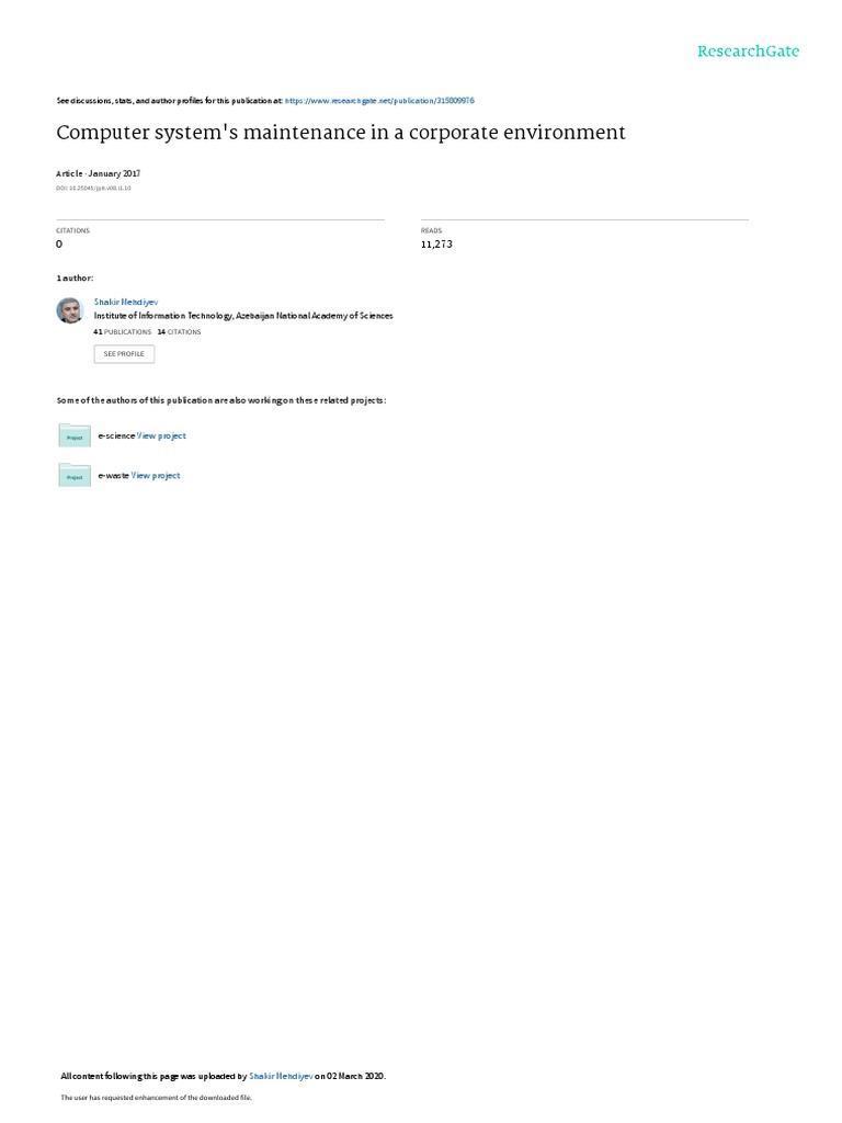 Computer Systems Maintenance in A Corporate Envir PDF | PDF ...