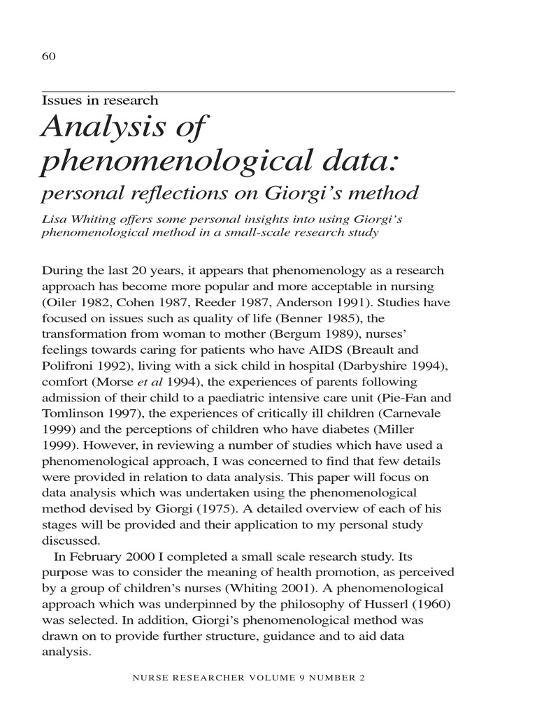 Analysis of Phenomenological Data Personal Reflections On Giorgi's ...