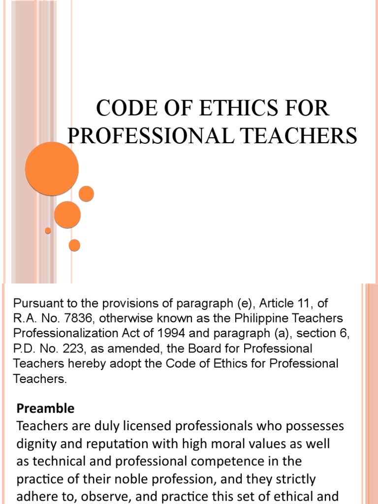 A Code of Ethics for Professional Teachers: Guiding Principles for ...