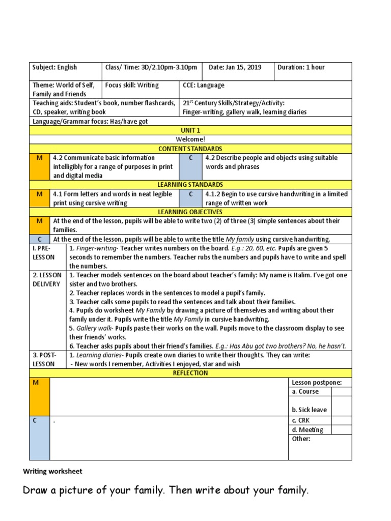 Draw A Picture of Your Family. Then Write About Your Family | PDF ...