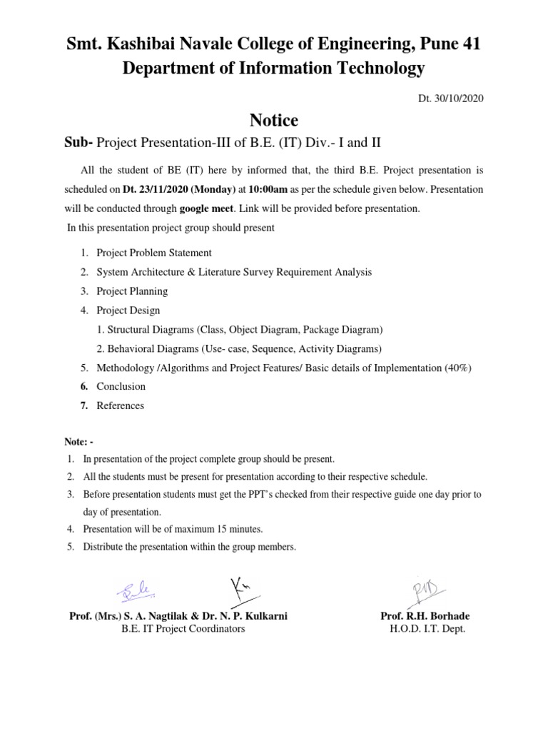 B.E Proj III Presentation Notice - Student | PDF | Science | Science ...
