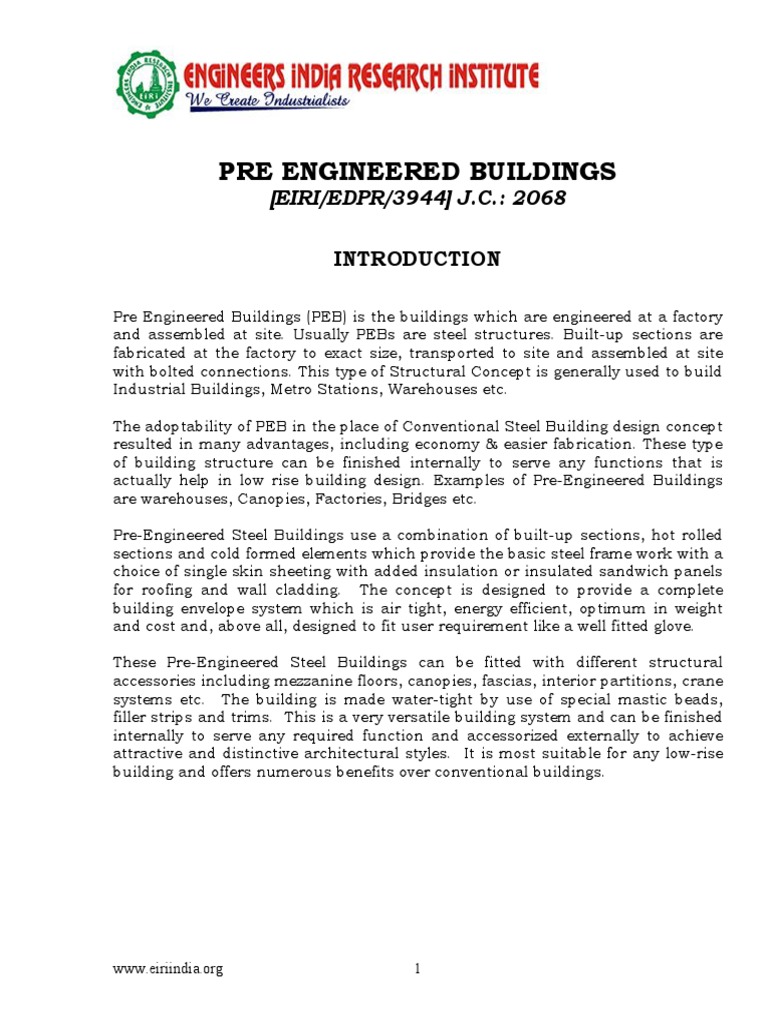 Project Report On Pre Engineered Buildings | PDF | Sheet Metal | Metal ...