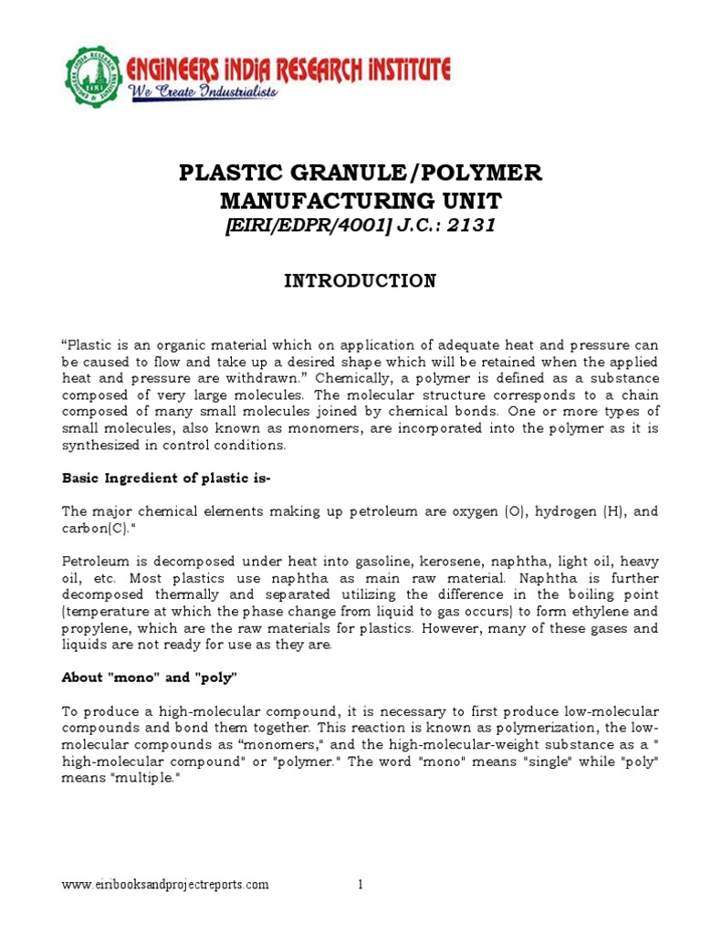 Project Report On Plastic Granule/polymer Manufacturing Unit | PDF ...