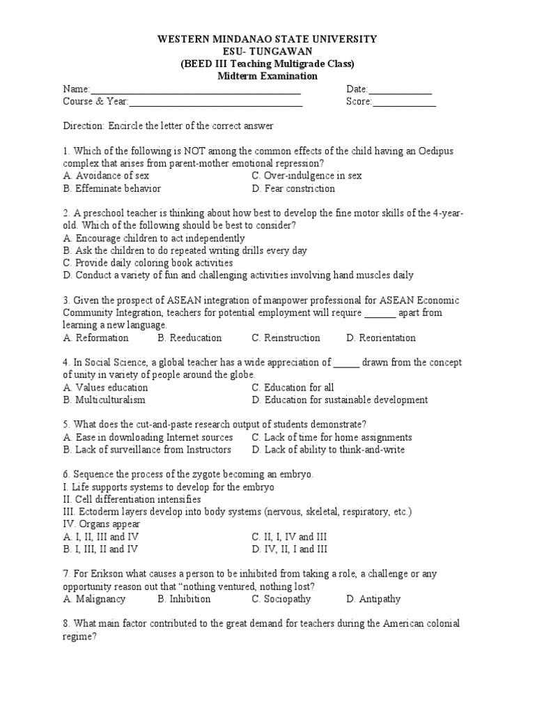Western Mindanao State University Esu-Tungawan (BEED III Teaching ...