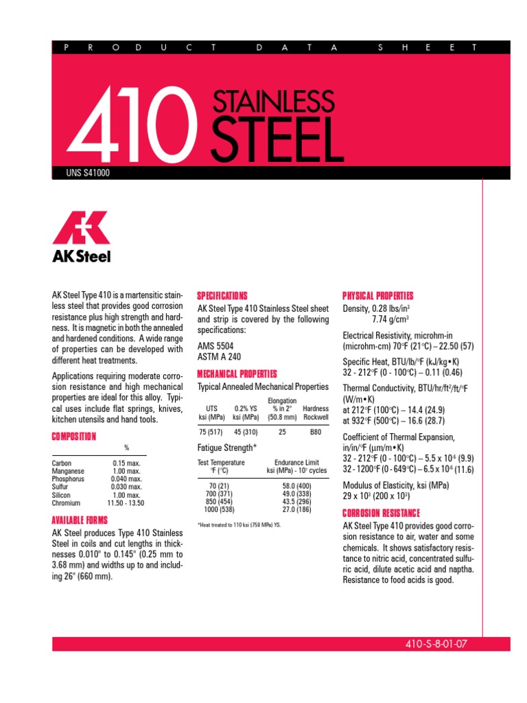 410 Data Sheet PDF | PDF | Stainless Steel | Steel