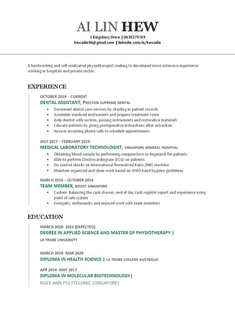 Ai Lin Hew 19822687 Resume | PDF