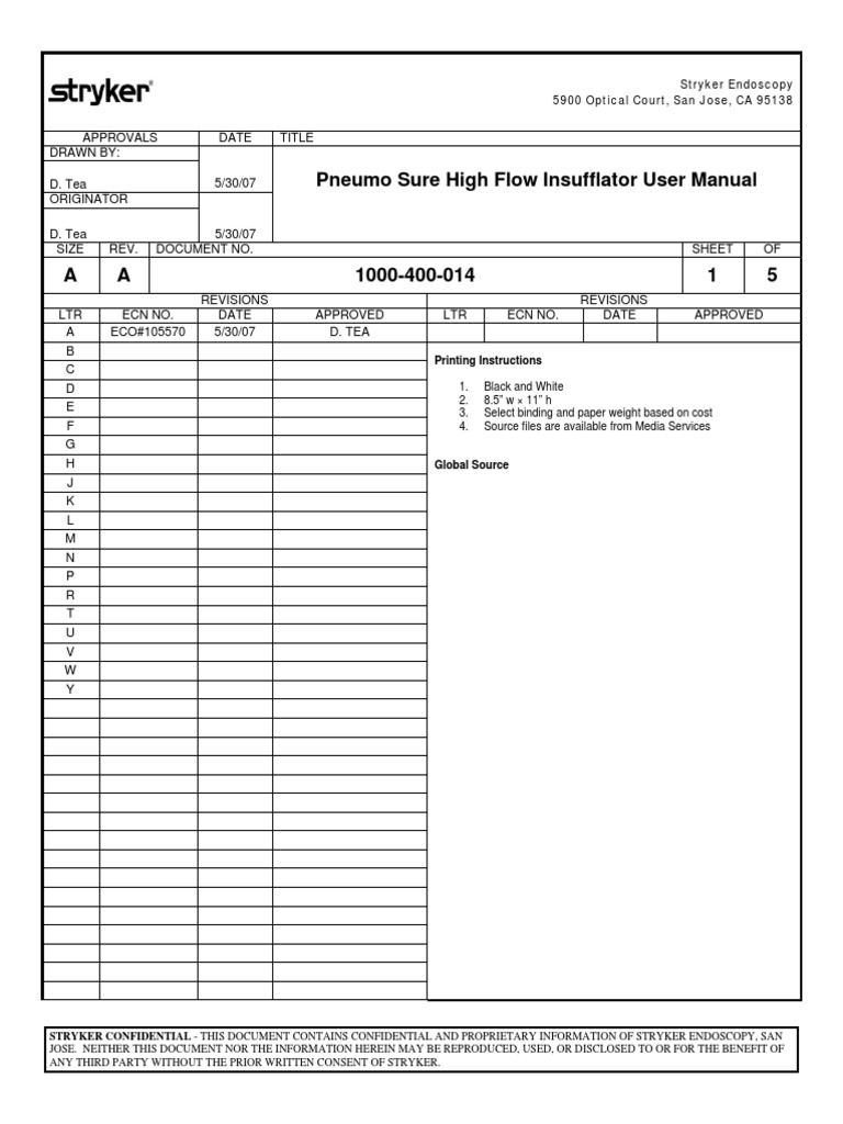 Stryker PneumoSure 45L High Flow Insufflator User Manual PDF | PDF | Gases