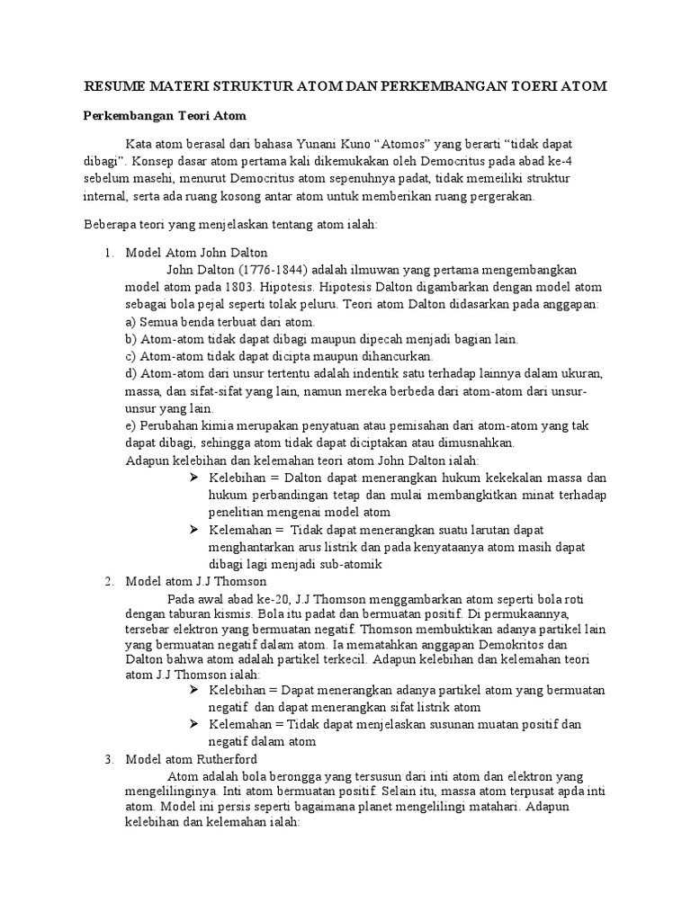 Teori Atom: Sejarah dan Model | PDF