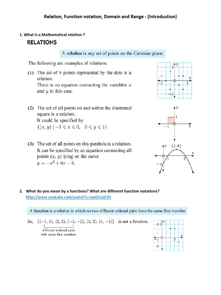Relation, Function, Domain and Range (Intro) - 1 | PDF