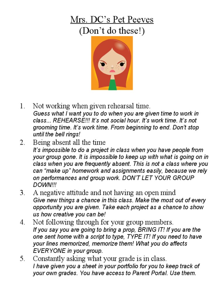 Mrs. DC's Pet Peeves (Don't Do These!) : 1. Not Working When Given ...