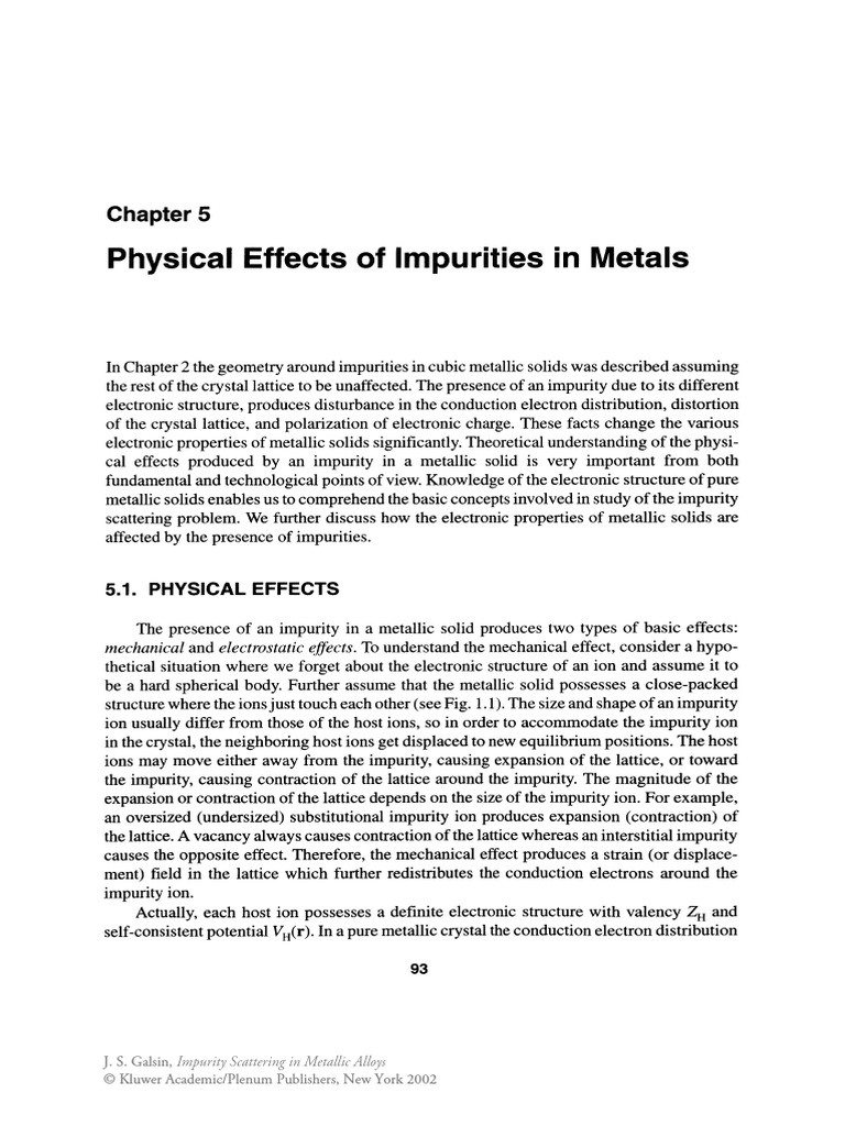 Physical Effects of Impurities in Metals | PDF | Ion | Solid