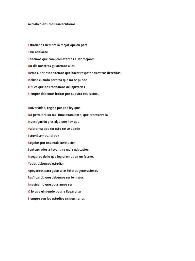 Acrostico Estudios Universitarios | PDF