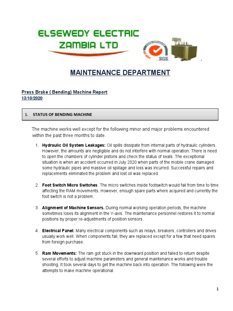 Bending Machine Report | PDF | Switch | Manufactured Goods