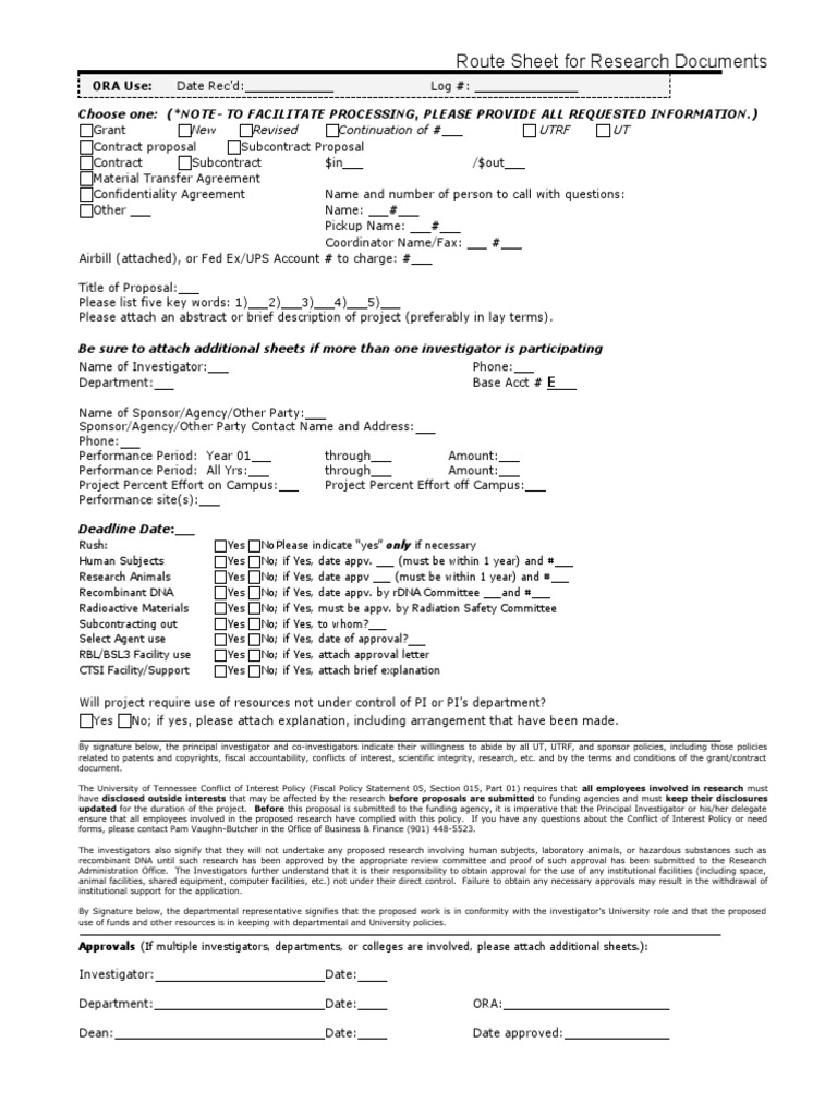 Route Sheet For Research Documents: New Revised Continuation of # Utrf ...