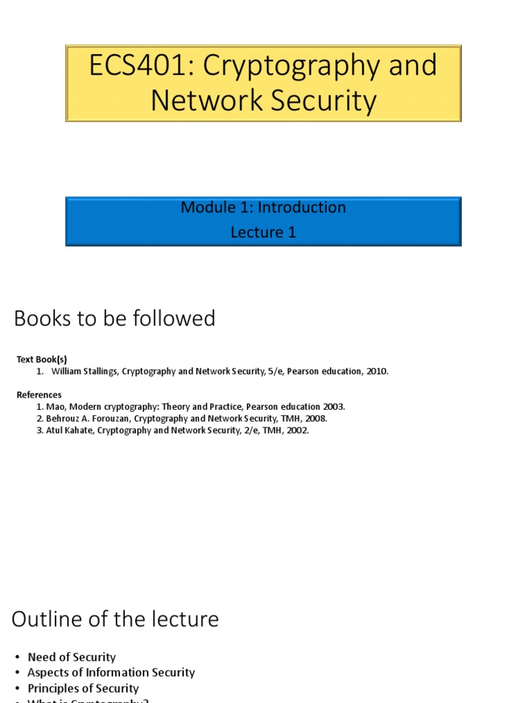ECS401: Cryptography and Network Security: Module 1: Introduction | PDF ...