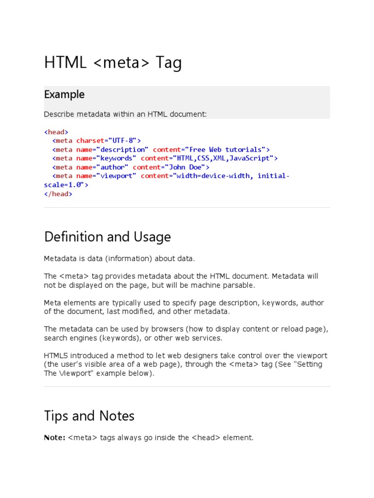 HTML Tag: Definition and Usage | PDF | Html Element | Html