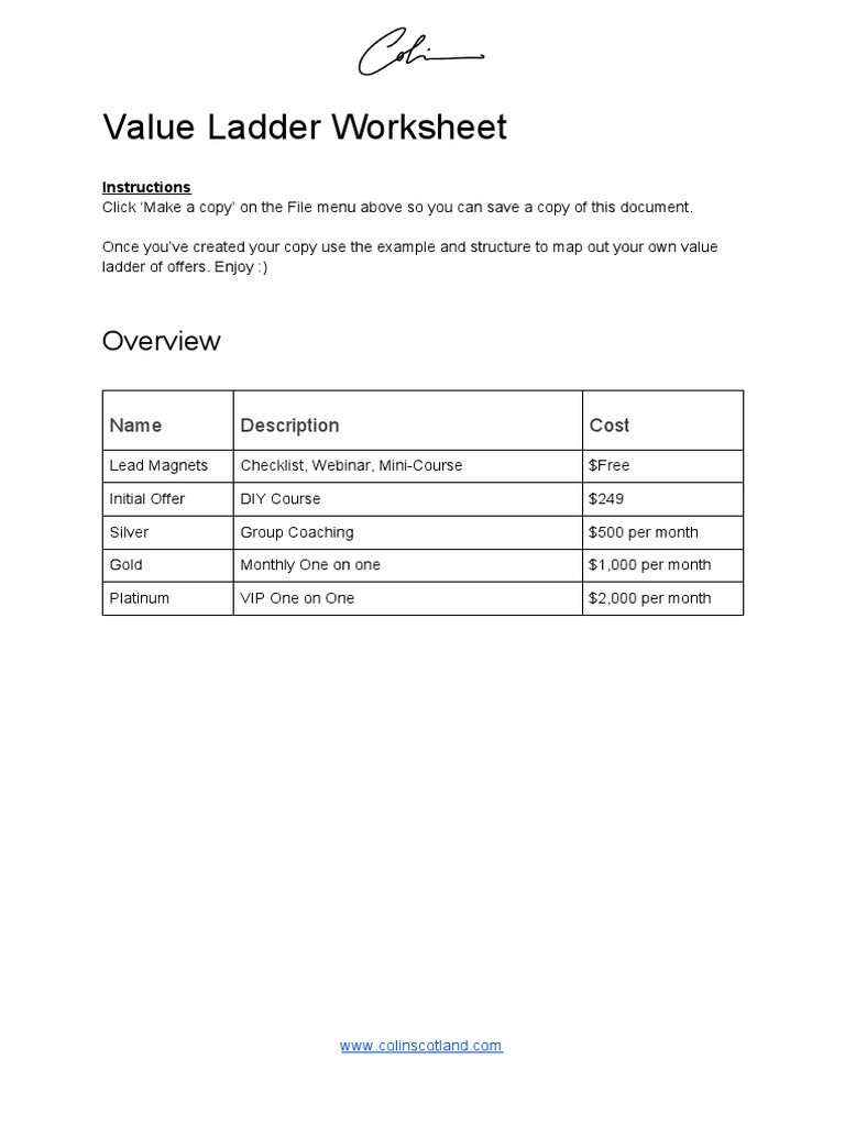 Value Ladder Worksheet | PDF