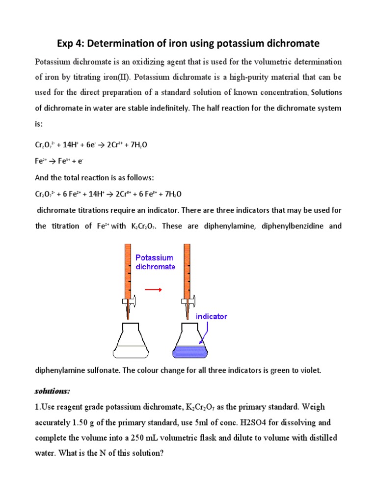 Determination of Iron Using Potassium Dichromate | PDF