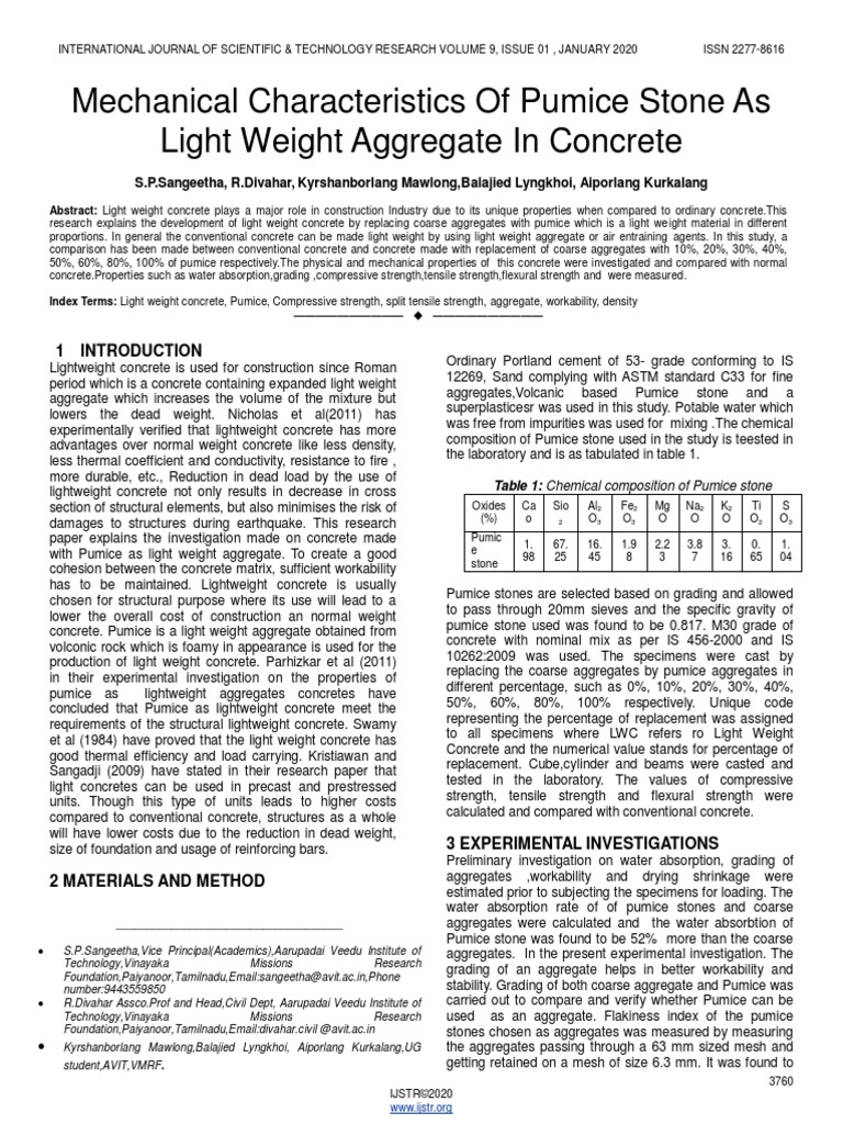 Mechanical Characteristics of Pumice Stone As Light Weight Aggregate in ...