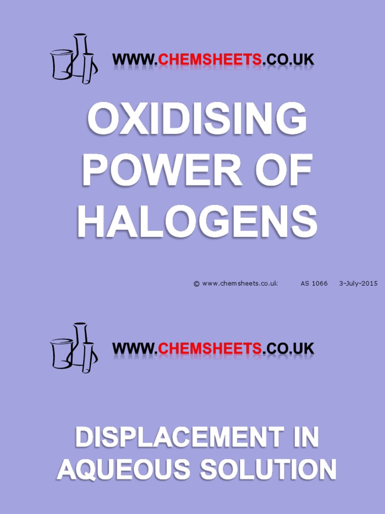 Chemsheets AS 1066 Halogen Oxidising Power | PDF | Chlorine | Redox