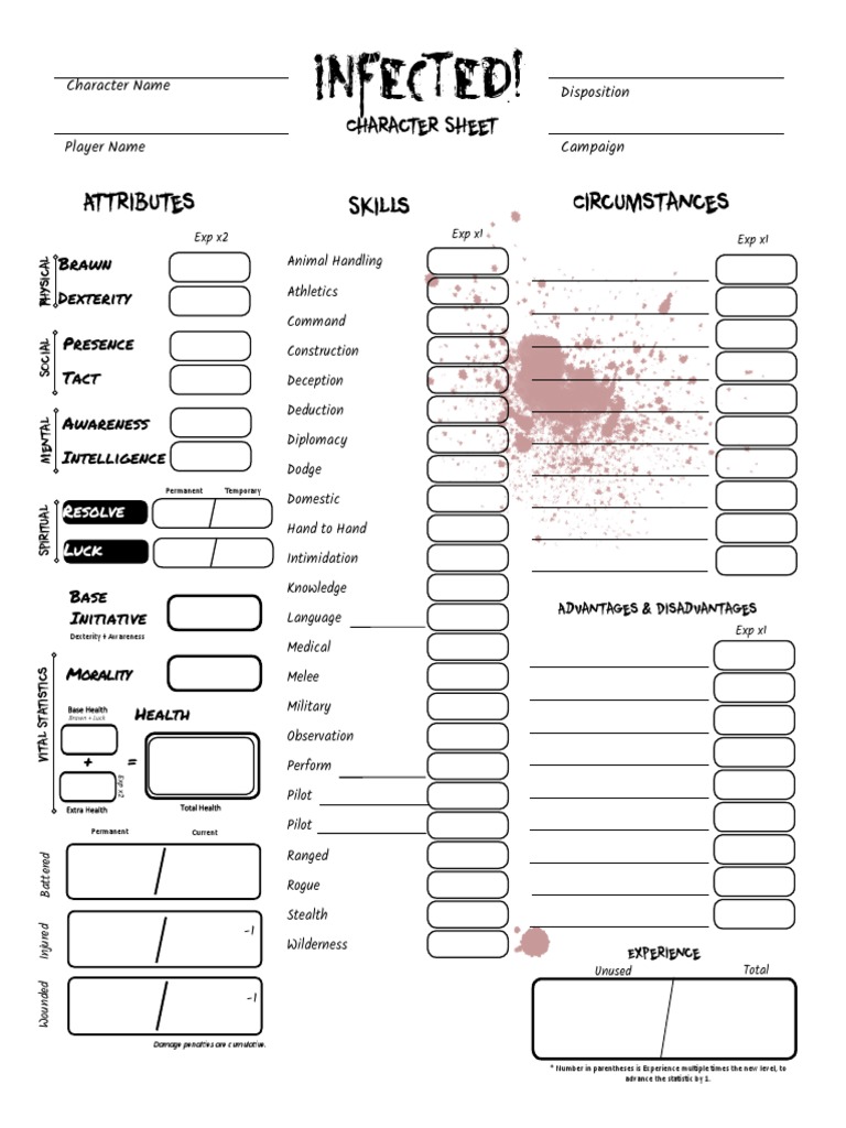 Infected Character Sheet | PDF | Role Playing Games | Leisure
