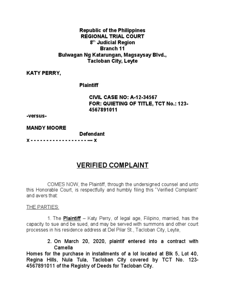 Property Ass Quiet Title Sample | PDF | Lawsuit | Legal Concepts