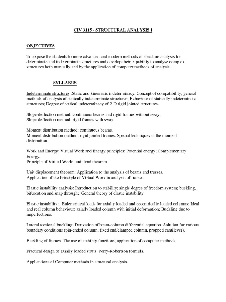 Structural Analysis Course Outline | PDF | Structural Analysis | Buckling