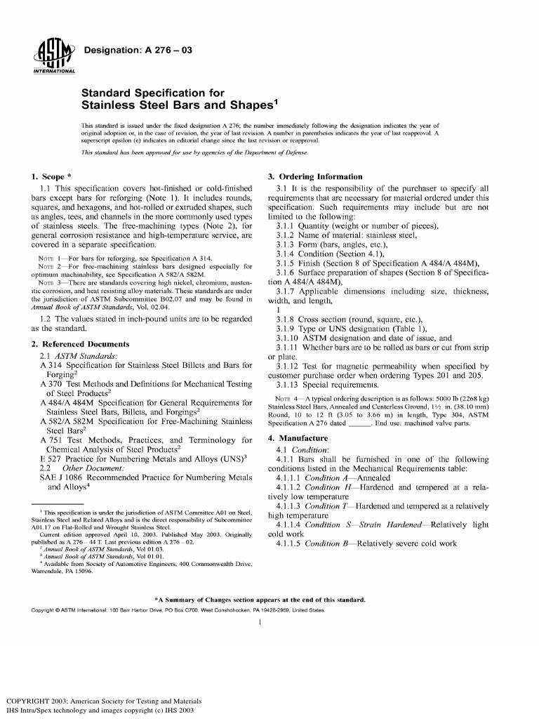 Astm A 276 PDF | PDF