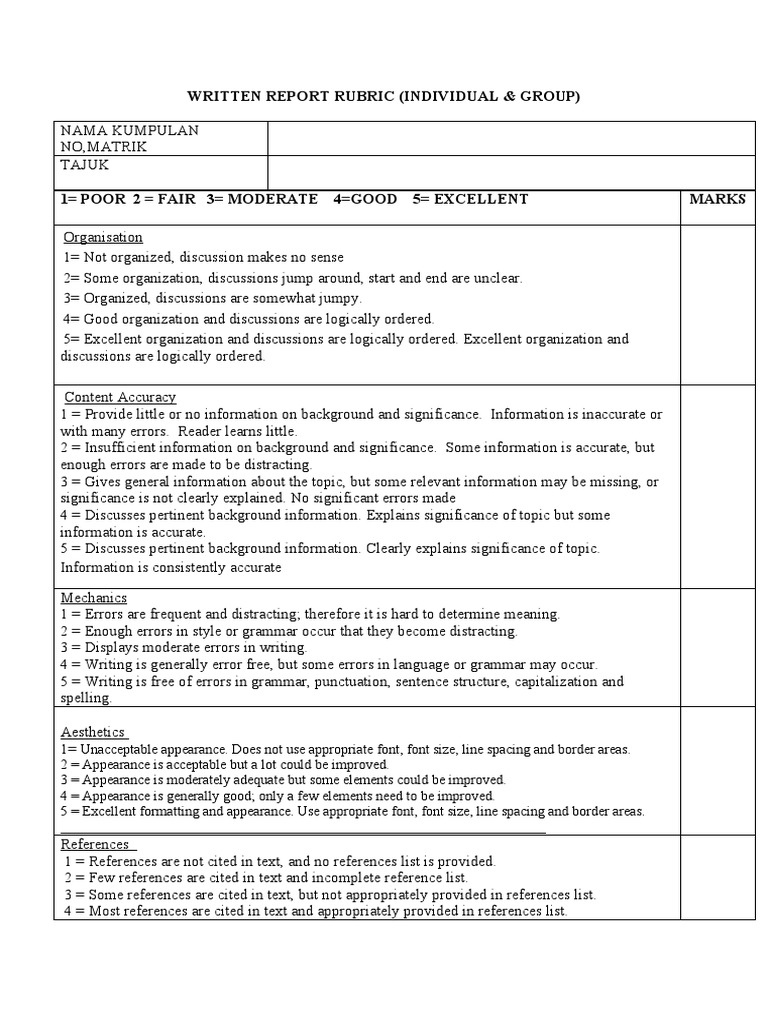 Written Report Rubric (Individual & Group) | PDF | Epistemology ...
