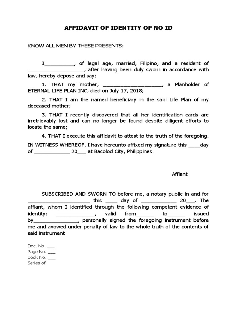 Affidavit of Identity Without ID | PDF
