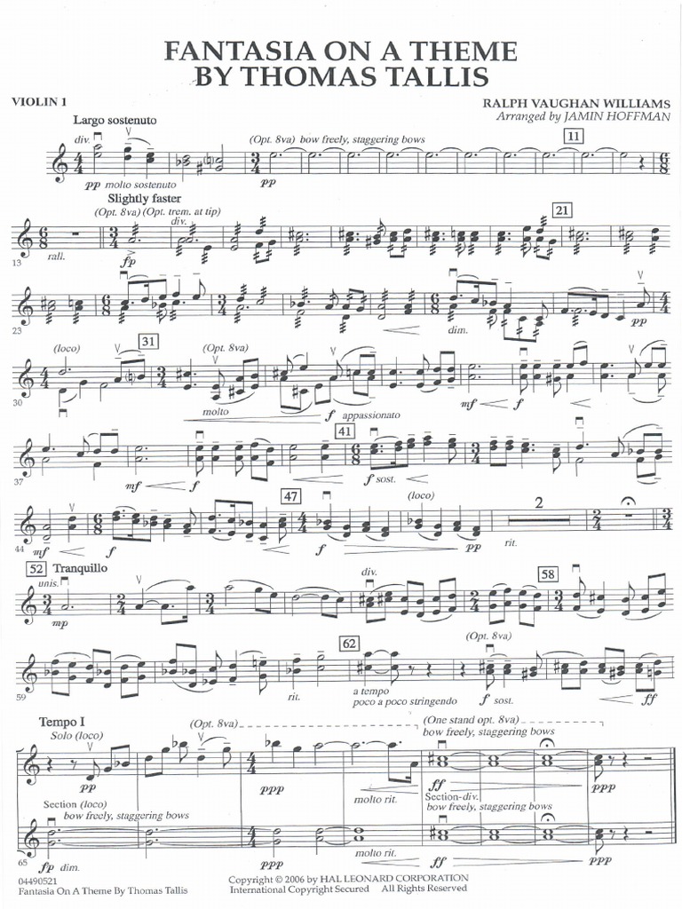 FANTASIA ON A THEME BY THOMAS TALLIS. Ralfh V. WILLIAMS | PDF ...