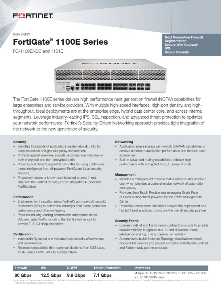 Fortigate 1100E Series: Next Generation Firewall Segmentation Secure ...