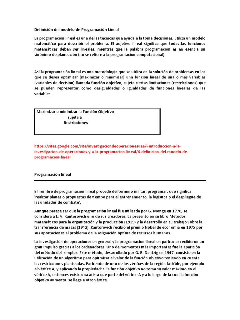 Definición Del Modelo de Programación Lineal | PDF | Programación ...