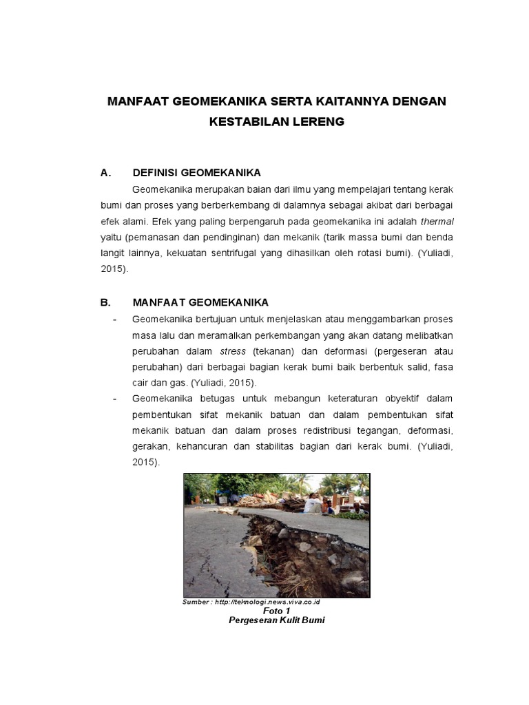 Manfaat Geomekanika Serta Kaitannya Dengan Kestabilan Lereng | PDF