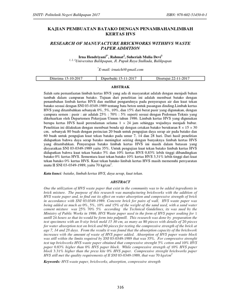 Kajian Pembuatan Batako Dengan Limbah Kertas | PDF