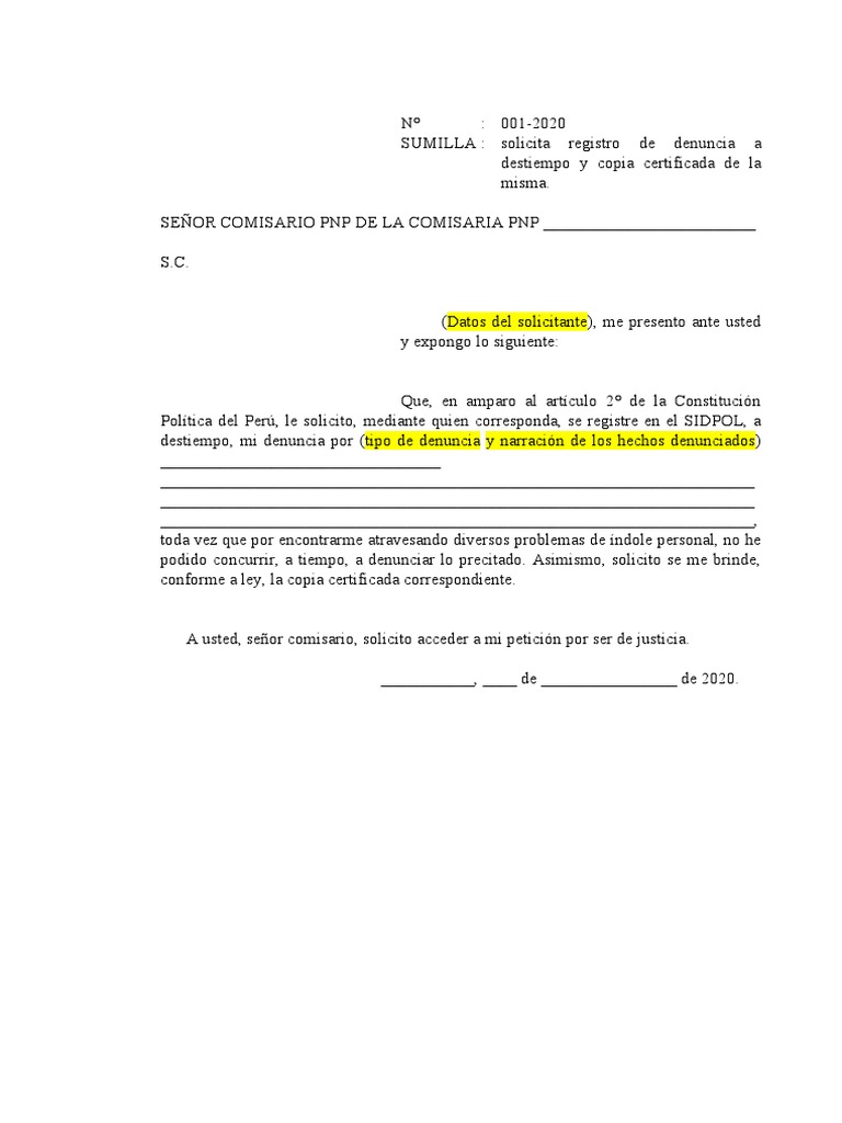 Solicitud para Comisaría | PDF