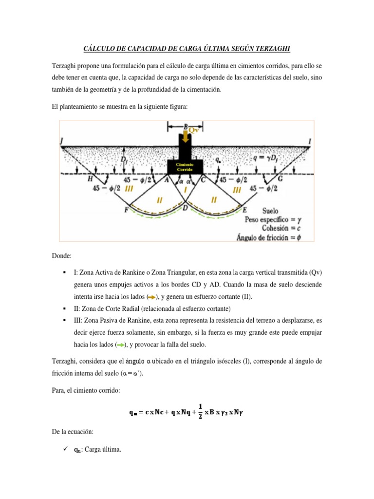 Cálculo de Capacidad de Carga Última Según Terzaghi | PDF | Fundación ...