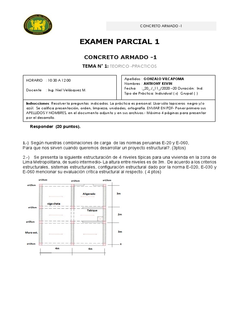 Gonzalo Vilcapoma Anthony Ep-1-Concreto Armado - 1 | PDF | Prueba (evaluación) | Hormigón