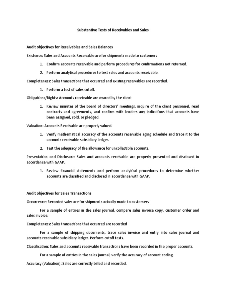 Substantive Tests of Receivables and Sales | PDF | Bad Debt | Audit