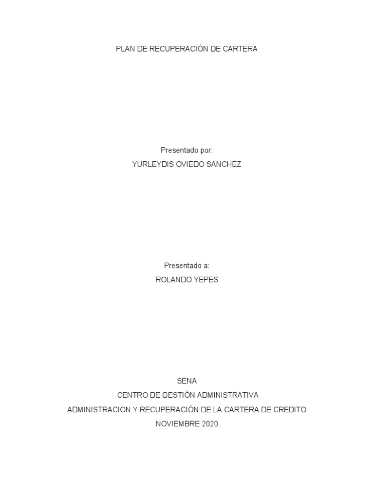 Plan de Recuperación de Cartera | PDF | Business | Economias