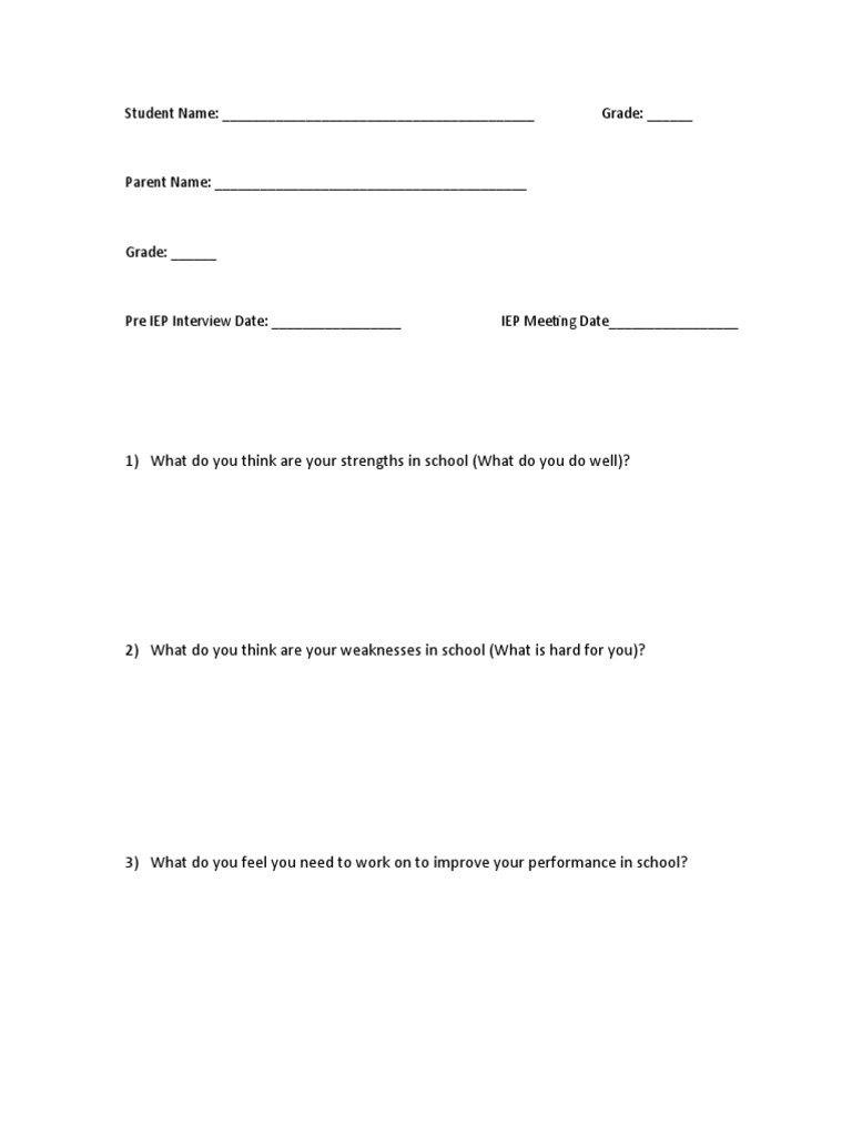 IEP Student Interview Questions | PDF