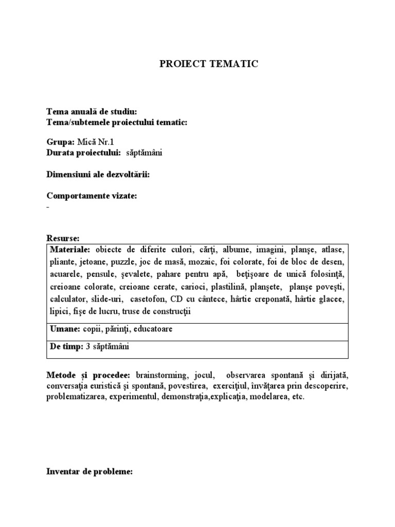 Schema Proiect Tematic | PDF