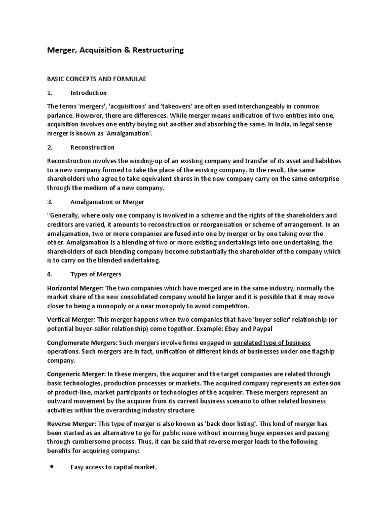 Merger, Acquisition & Restructuring | PDF | Valuation (Finance) | Takeover