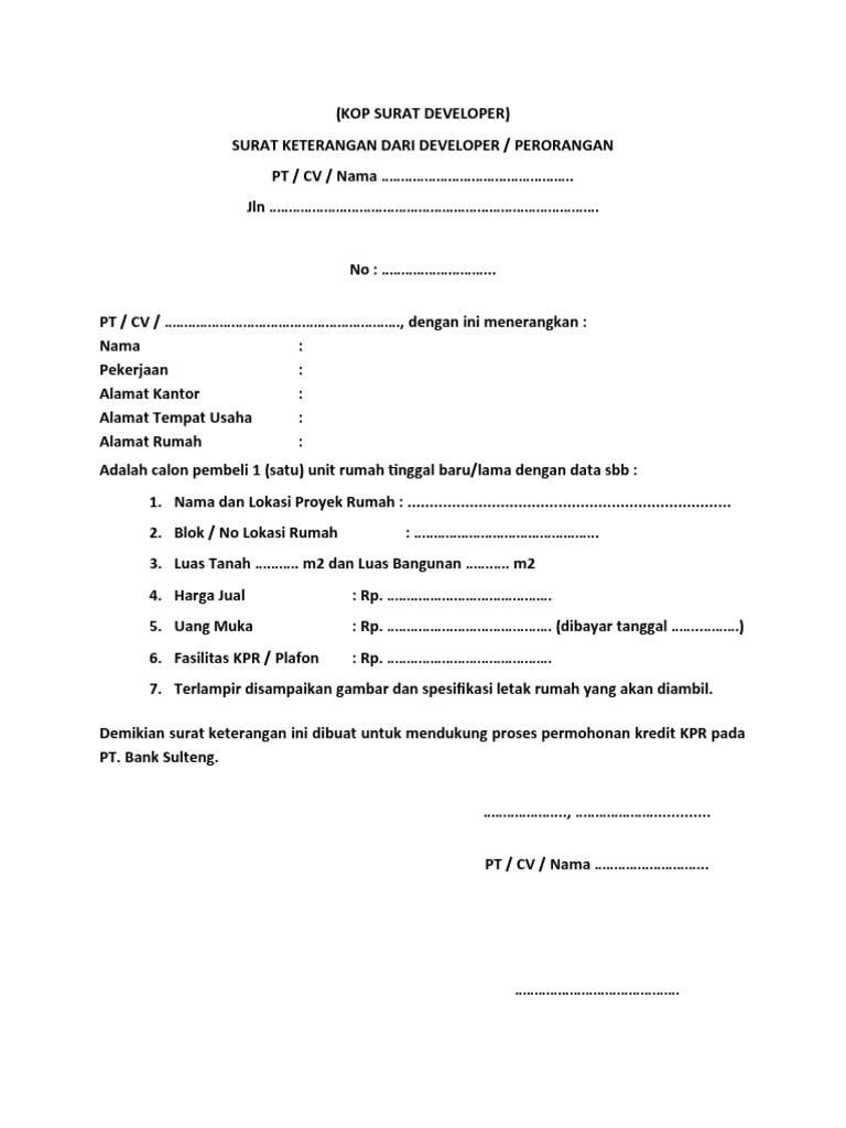 Surat Keterangan Dari Developer Pdf