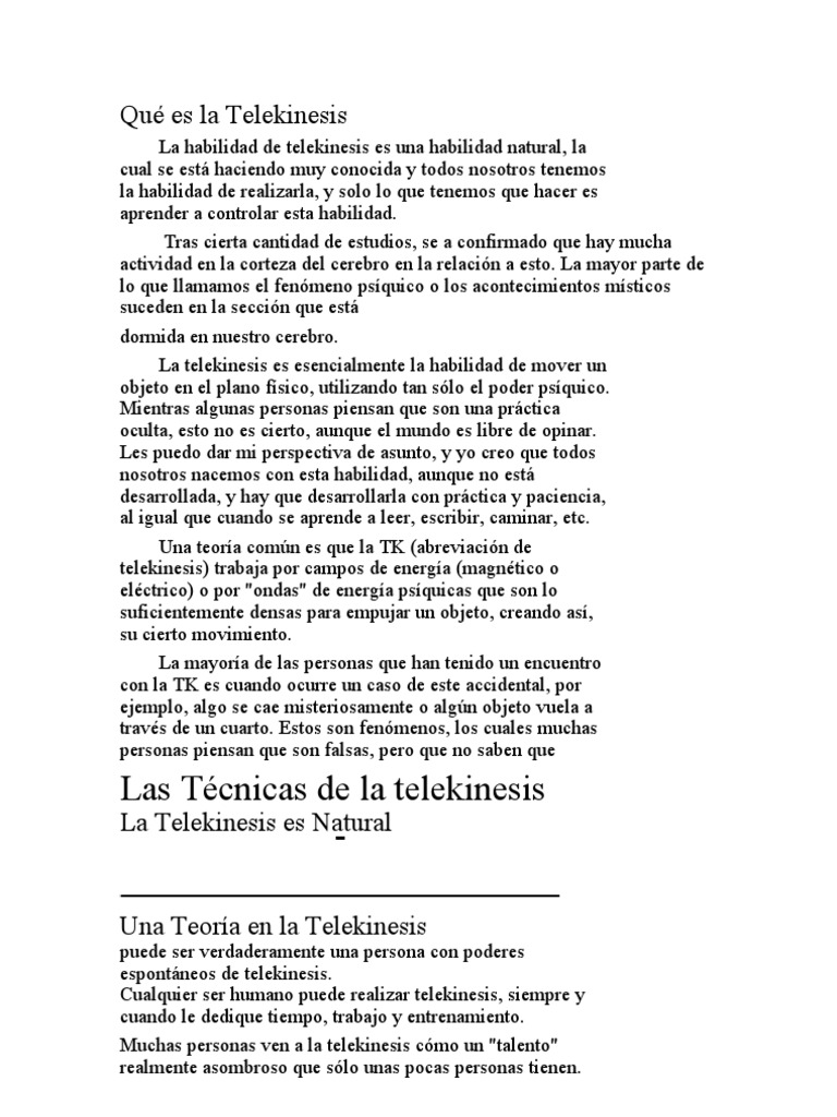 Qué Es La Telekinesis | PDF | Psique (psicología) | Aprendizaje