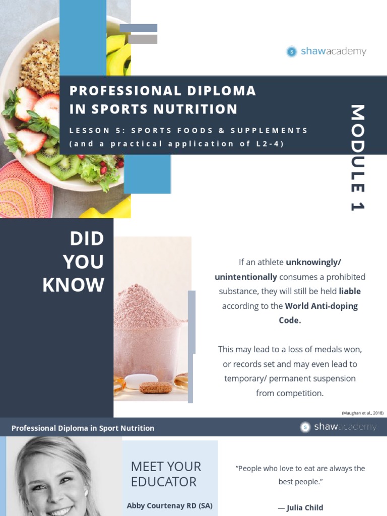 Sports Nutrition Lesson 5 | PDF | Dietary Supplements | Dehydration