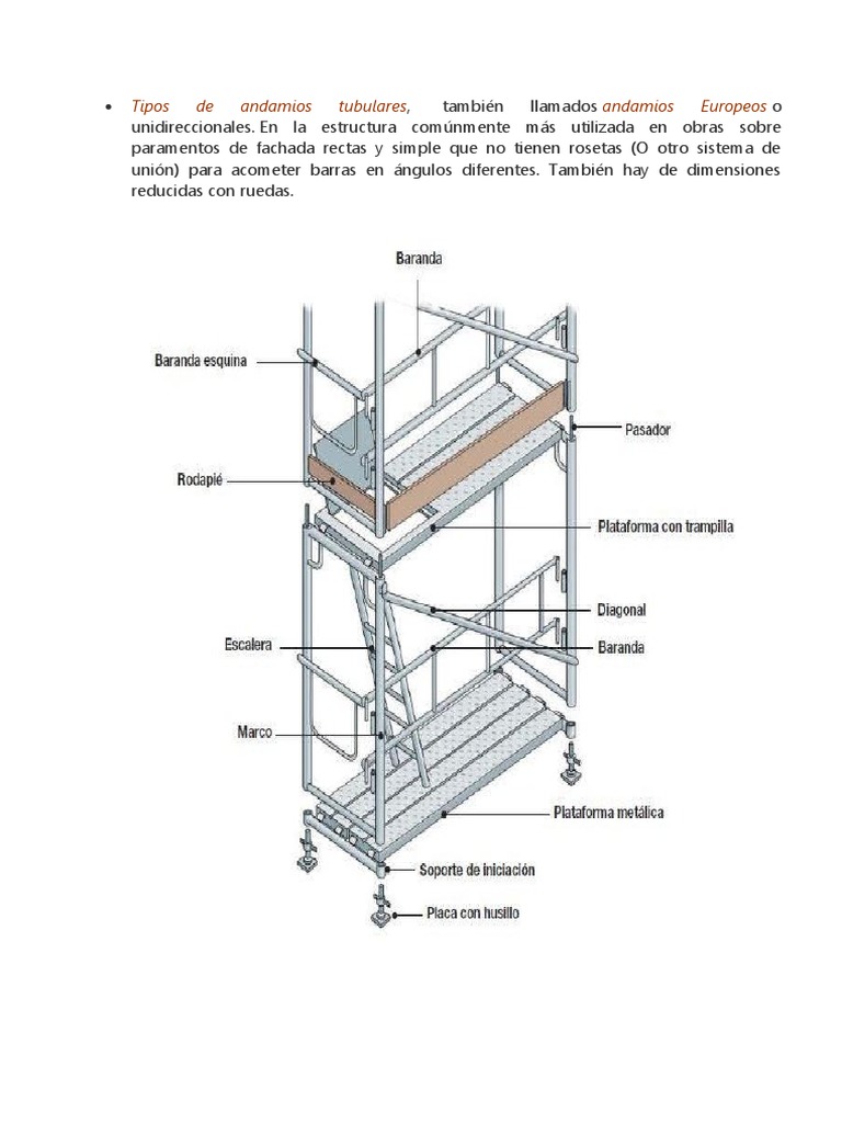 Partes y tipos de andamios tubulares | PDF