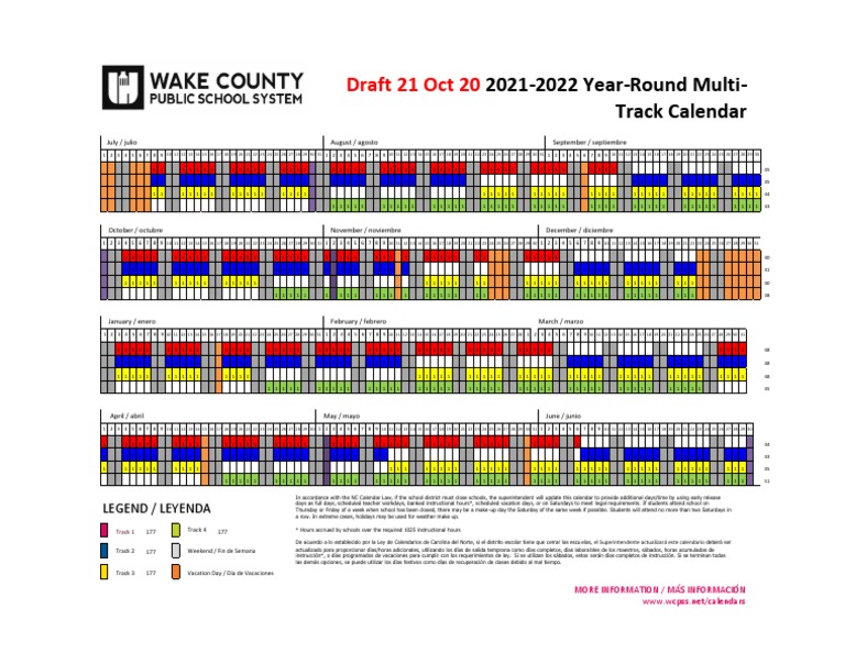 Draft 2021-22 WCPSS Multi-Track Year-Round Calendar | PDF | Leisure